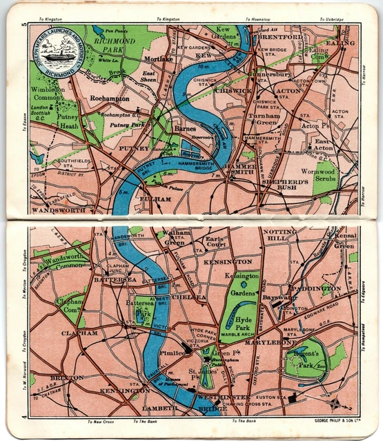 MAP OF RIVER Thames Joseph Mears Steam Launches Richmond Geo. Philips ...