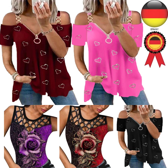 Schulterfrei Damen T Shirt Bluse Sexy Oberteile Kurz Shirt Freizeit