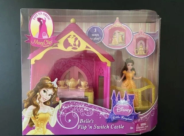 DISNEY PRINCESS LITTLE Kingdom Flip N Switch Castle Belle Magiclip Doll ...