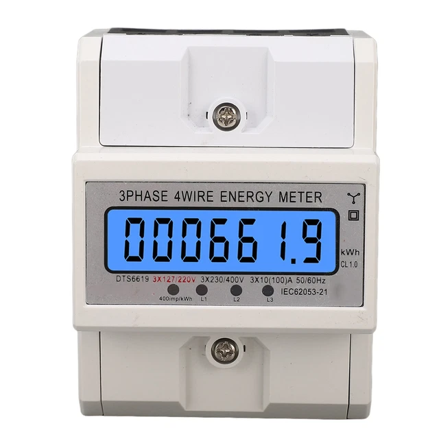 DIGITAL ENERGY METER 3 Phase 4 Wire KWh Electricity Wattmeter DIN Rail ...