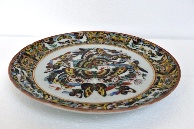 ANTIQUE CHINESE PORCELAIN Plate Dish Buttery Fly Pattern Enamel Hand ...