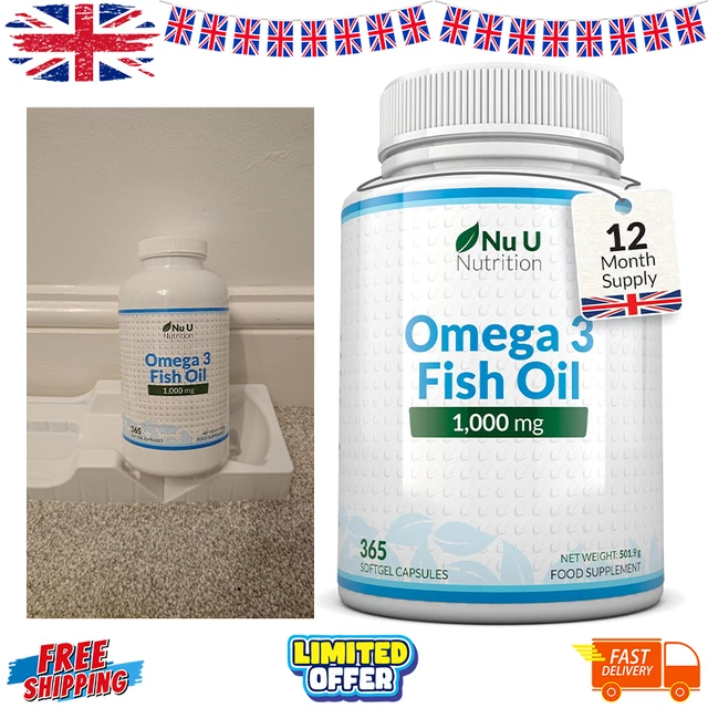 NU U NUTRITION Omega 3 Fish Oil 1000mg 365 Softgels High Strength EPA ...