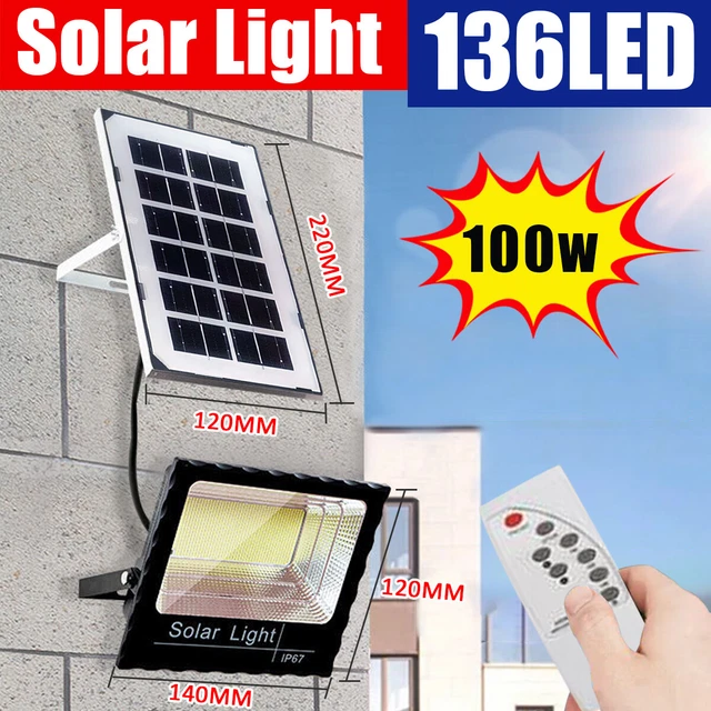 100W LED SOLAR Flood Light Sensor Street Outdoor Garden Remote Security ...