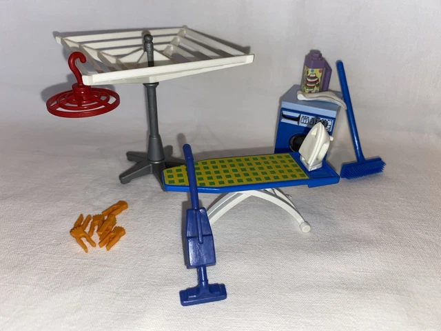 PLAYMOBIL MACHINE A Laver Linge Étendoir Table A Repasser Buanderie ...