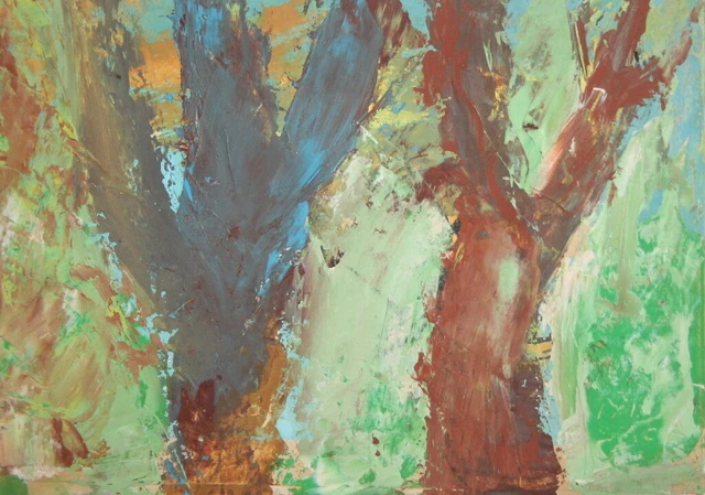 TABLEAU ANCIEN HUILE paysage forestier expressionniste EUR 150,32 - PicClick FR