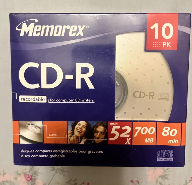 MEMOREX CD-R 10 Pack Recordable Compact Disc Multi Speed 700 MB 80 Mins ...