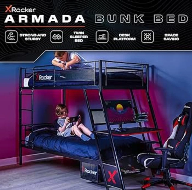 X ROCKER ARMADA Gaming Bunk Bed with Gaming Desk, Twin High Sleeper 3ft ...