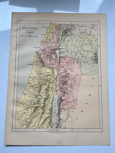 MAP OF PALESTINE in the time of Christ circa 1895 Bible lithograph £8. ...