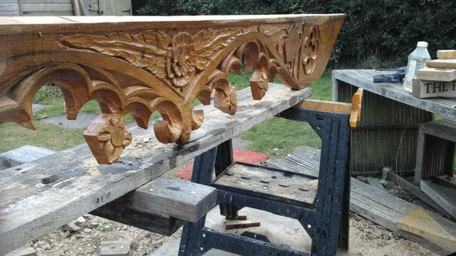 OAK BARGEBOARD, GOTHIC tracery oak carving hand carved uk craftsman £ ...