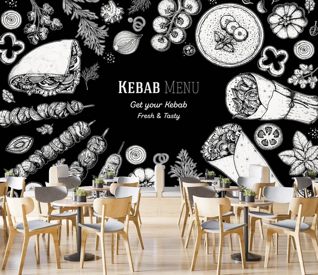 3D GRILL KEBAB Shop BBQ K052 Wallpaper Wall Mural Self-adhesive ...
