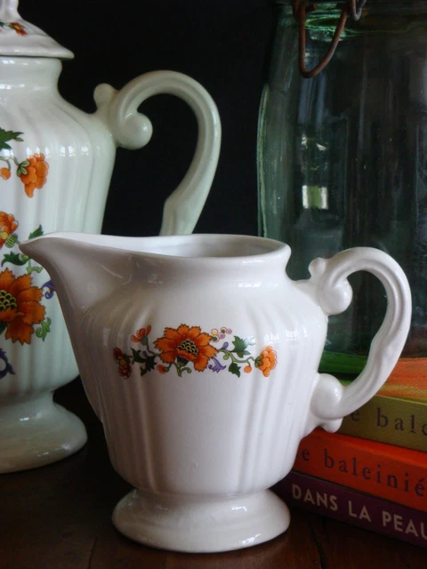 UN CREMIER VINTAGE (ancien pot lait crème épices décor fleurs) MOULIN ...