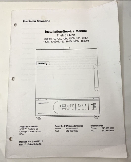 PRECISION SCIENTIFIC THELCO OVEN INSTALLATION SERVICE MANUAL Models 70 ...