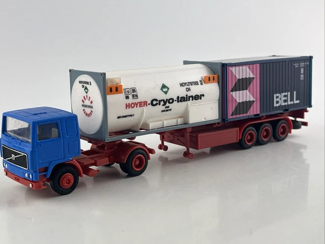 #202 HERPA 1:87 VOLVO F12 Container-Tank-Sattelzug "HOYER" "BELL" EUR 5 ...
