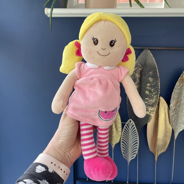 ARGOS CHAD VALLEY Deluxe Rag Doll Soft Toy Blonde Hair Watermelon Pink ...