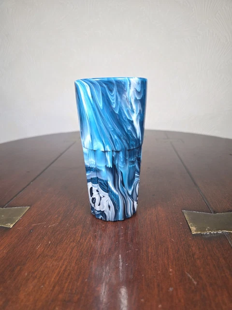 ANTIQUE VICTORIAN DAVIDSON Blue And White Slag Glass Beaker C.1880 £21. ...