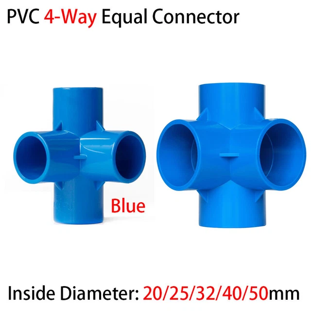 BLUE PVC 4-WAY Equal Connector Socket Pressure Pipe Fittings 20/25/32 ...