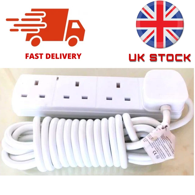 EXTENSION LEAD CABLE 5 Metre White 4m Gang Way UK Plugs Multi Plug ...