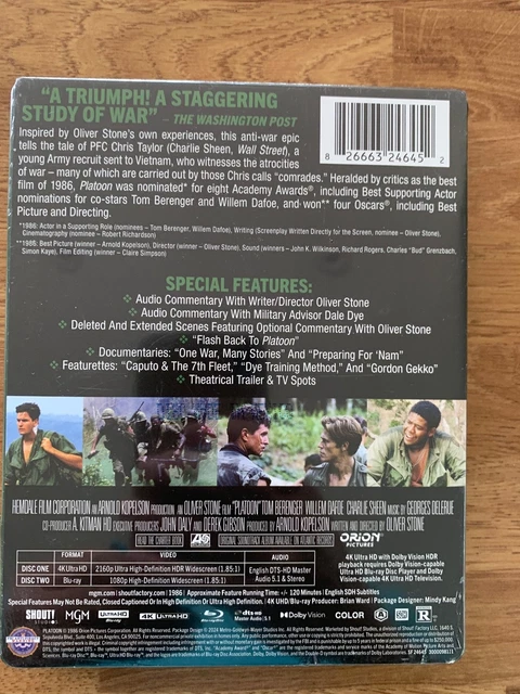 PLATOON 4K UHD Blu Ray USA Ultra HD Limited edition steelbook NEW ...