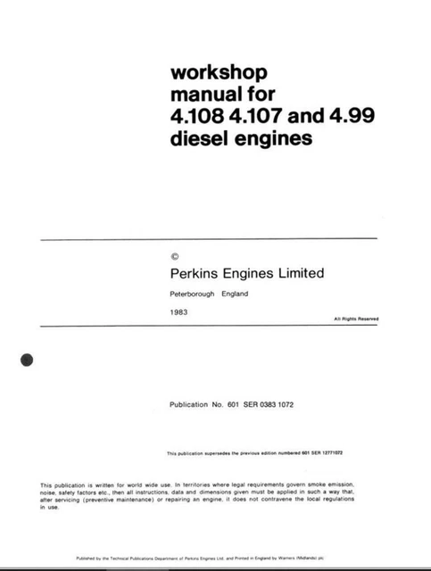 PERKINS 4107 4108 499 Engine Workshop Parts and Operators Manuals FULL ...