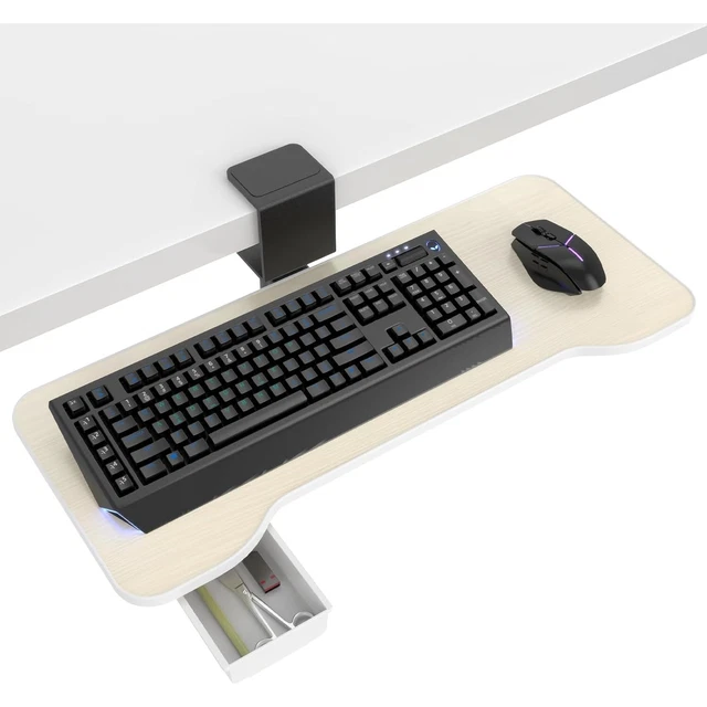 KEYBOARD TRAY UNDER Desk, 360 Rotating Keyboard Mouse Tray with Drawer ...