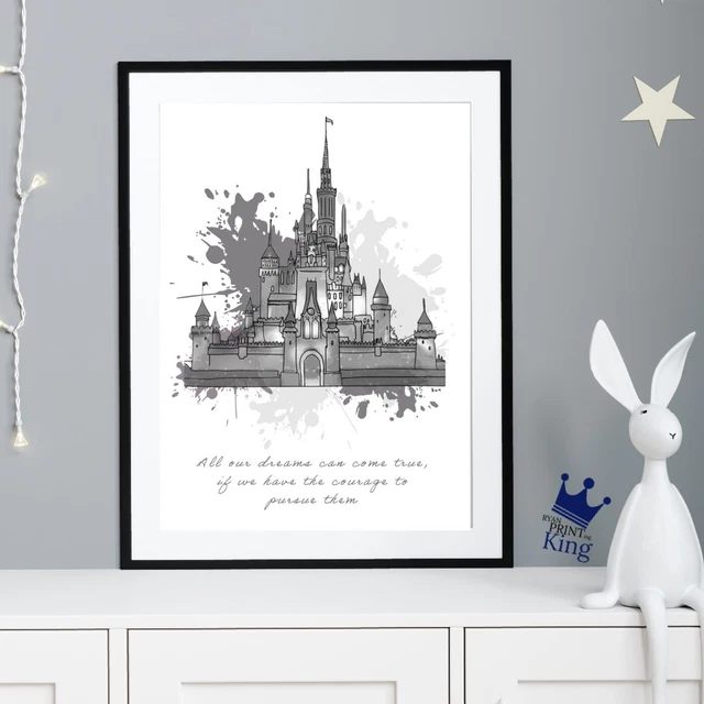 DISNEY CASTLE DREAMS True Splash Grey watercolour art design A4 print £ ...