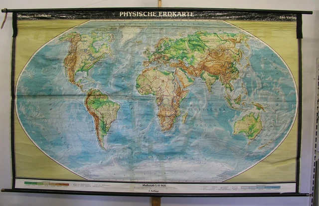 BEAUTIFUL OLD WORLD map state borders cities school wall map 247x151cm ...