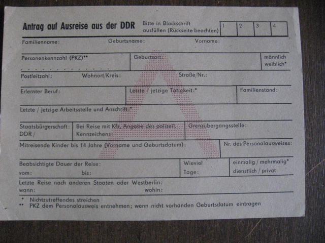 DDR: FORMULAR PM 67g "Antrag auf Ausreise aus der DDR", unbenutzt, siehe Fotos EUR 1,00 ...