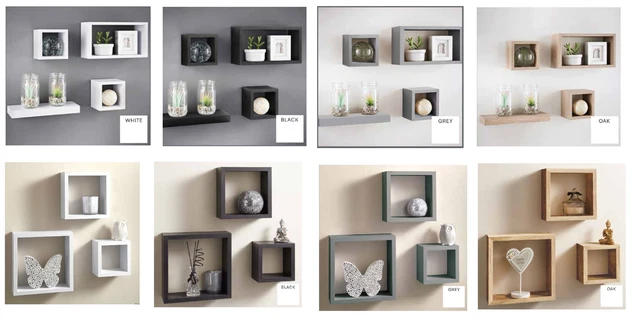 SET 3/4 CUBE Rectangle Wall Mounted Shelves Floating Shelf Bookcase ...