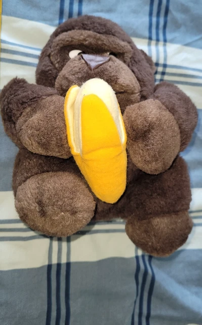 GORILLA PLUSH SOFT Toy Dark Brown Holding Banana 8" 23cm £7.99 ...