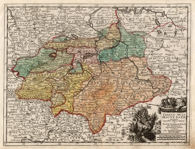 SASSONIA TURINGIA ORIGINALE Colorato Incisione Cartina Geografica Van ...