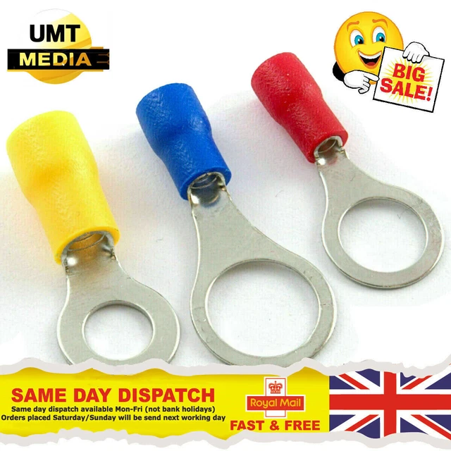 RED/BLUE/YELLOW INSULATED CRIMP Ring Electrical Connector Terminal ...
