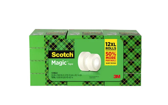 SCOTCH MAGIC TAPE Refill 12 Rolls, 3/4" x 1500" per Roll Original Matte ...