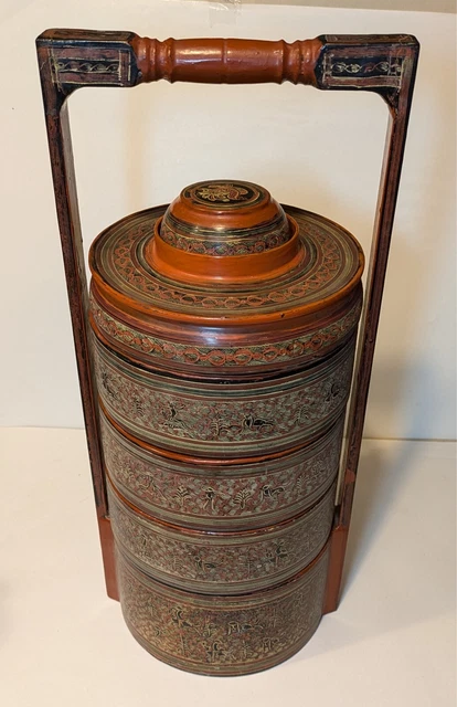 ANTIQUE BURMESE FOOD carrier / Tiffin box £125.00 - PicClick UK
