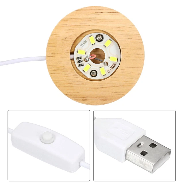 LED LIGHT ROUND Wooden 2.56" White Light Display Base Stand Wood Color ...