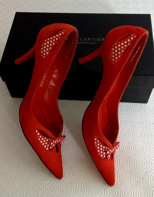 ROLAND CARTIER RED Suede Court Shoes, size 5, white polka dot details ...