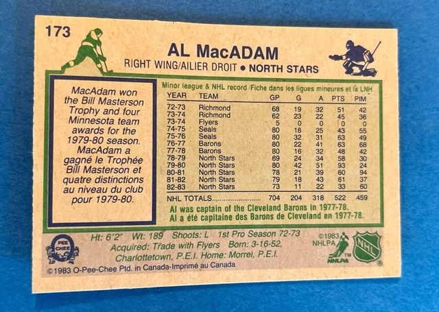 1983-84 O-PEE-CHEE #173 Al MacAdam Minnesota North Stars LNH EUR 1,85 - PicClick FR