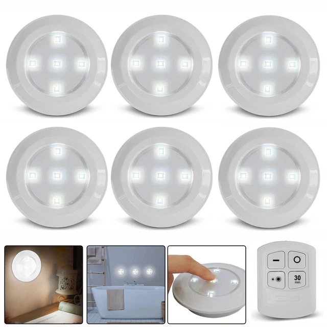 6PCS LED PUSH Lights Self Stick Eco Dimmable Timer On/Off Battery ...