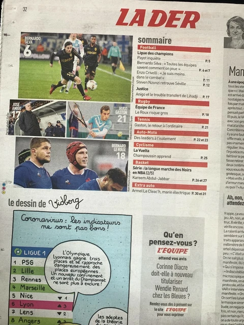 L'EQUIPE JOURNAL 27/10/2020; Ligue des champions; O.M.-Manchester City ...