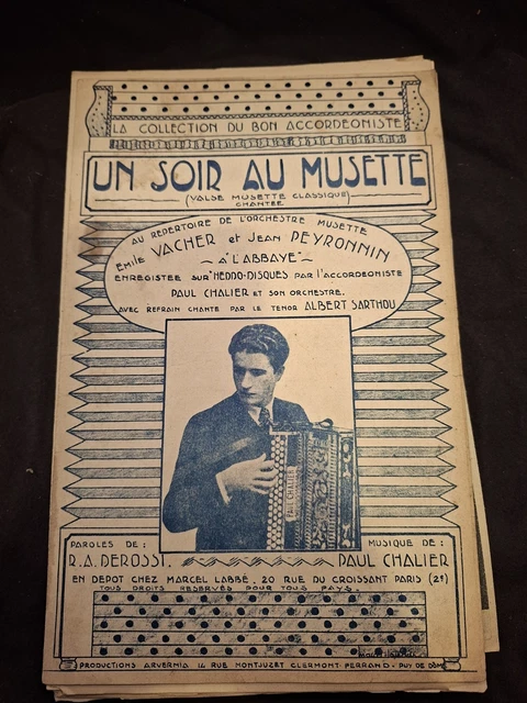 PARTITURA UN SERA Al Musette Vacher Peyronnin Spartito EUR 17,35 ...