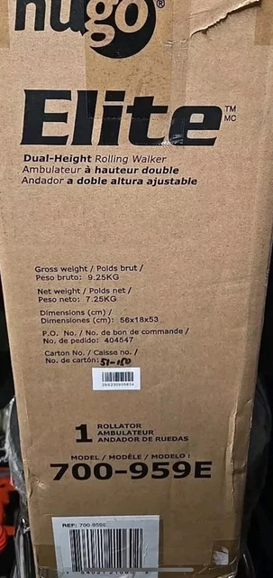 HUGO ELITE ROLLATOR Walker with Seat, Backrest and Saddle Bag, 700-959E ...