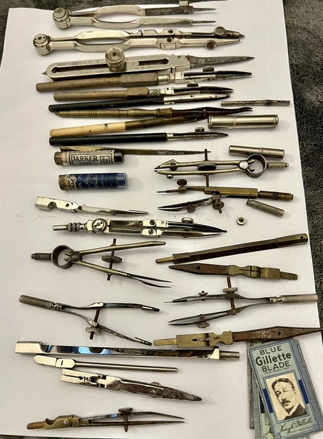 VINTAGE BUNDLE TECHNICAL Geometry Maths Drawing Instrument Set math £19 ...