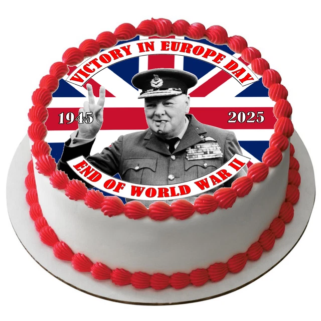 CELEBRATE VICTORY VE Day 80th WW2 Premium 7.5" Edible Rice Paper Cake ...