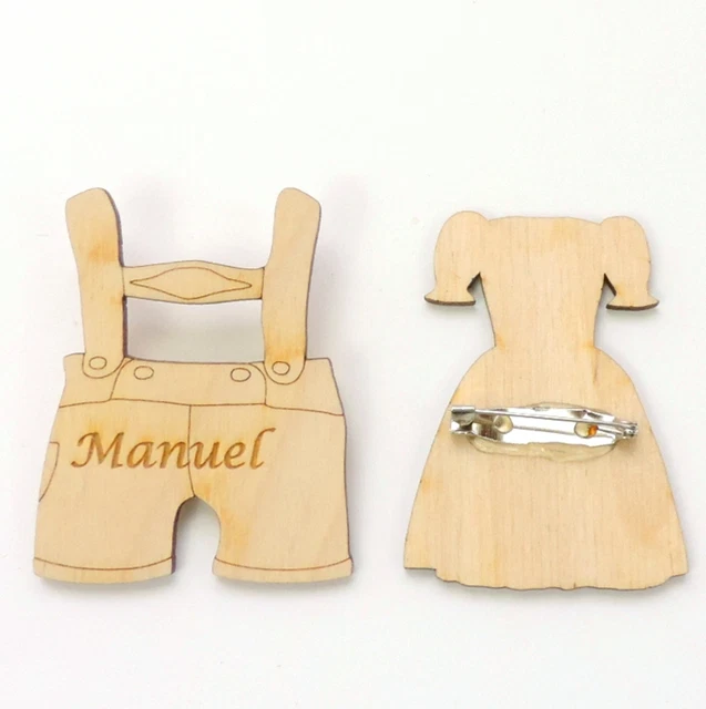 DIRNDL UND LEDERHOSE als Anstecker, Gravur des Namen aus Holz Tagung ...
