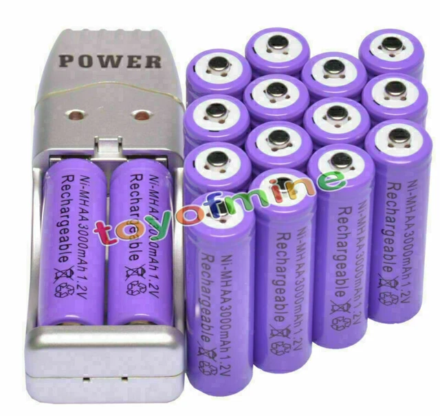 16XAA PURPLE COLOR 1.2V Ni-MH 3000mAh Rechargeable Battery+USB Charger ...