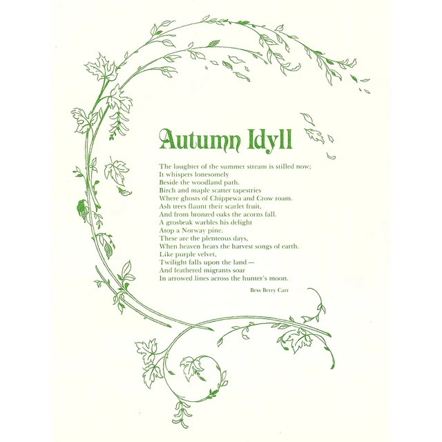 AUTUMN IDYLL BESS Berry Carr 1980s Poem Retro Kitsch Wall Art SE7 $37.24 - PicClick CA