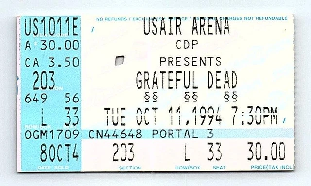 GRATEFUL DEAD CONCERT Ticket Stub October 11 1994 Washington DC £45.50 ...