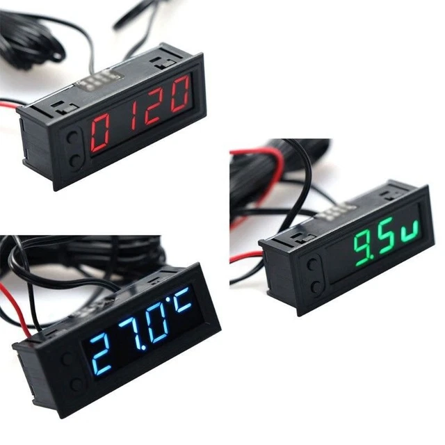 DIY CLOCK CAR Temperature Battery Voltage Monitor Voltmeter DC 12V 3 ...