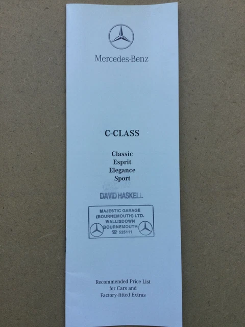 MERCEDES BENZ C Class Price List for Cars and Fitted Extras - September ...