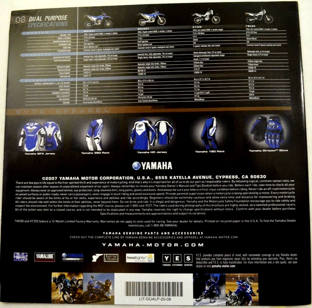 2008 YAMAHA DUAL Purpose New Model Factory Dealer Color Sales Brochure ...