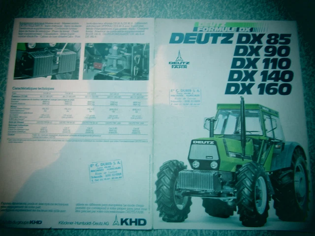 PROSPECTUS TRACTEURS DEUTZ dx 85 90 110 140 160 EUR 5,00 - PicClick FR